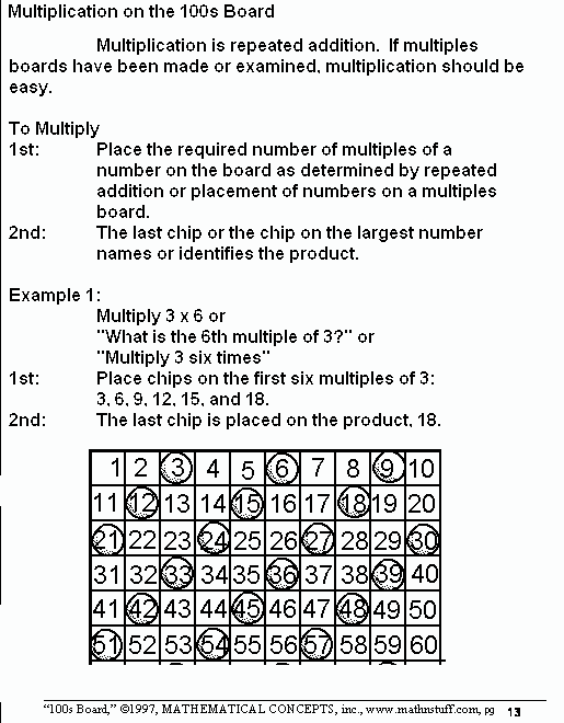 The Hundreds Board, mathnstuff.com/100book/100book.htm