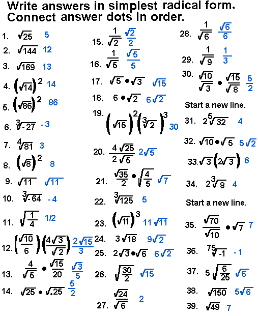 Simplify Radical Expressions Connect the Dots Puzzles